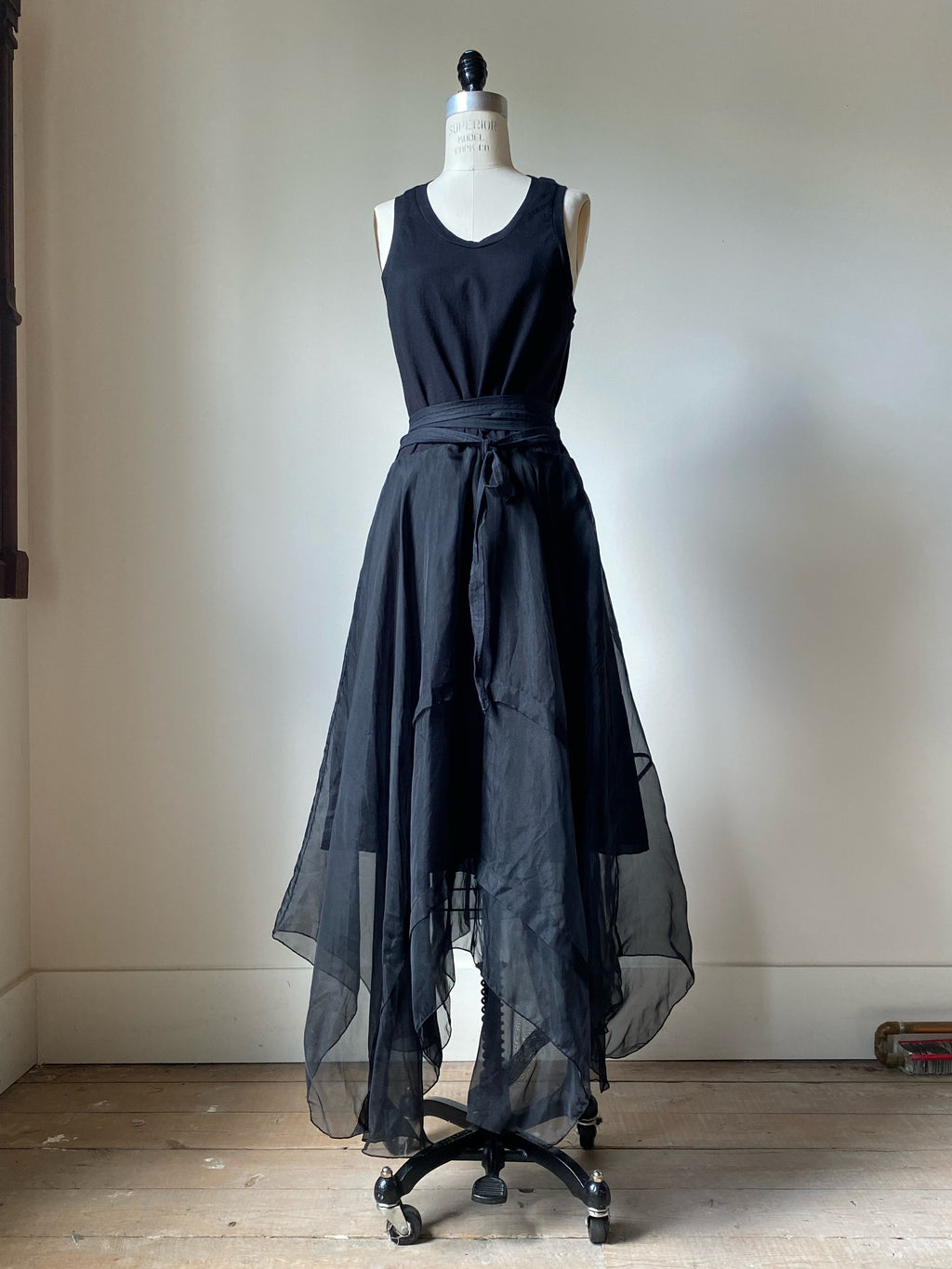 black tank slip dress with organza pin tucked skirt – garygraham422